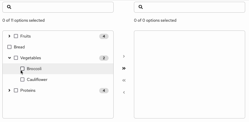 PatternFly • Dual list selector