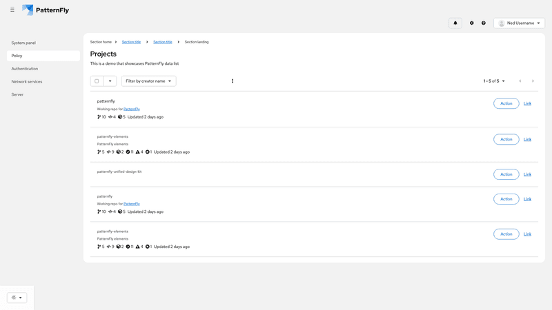 PatternFly • Data list
