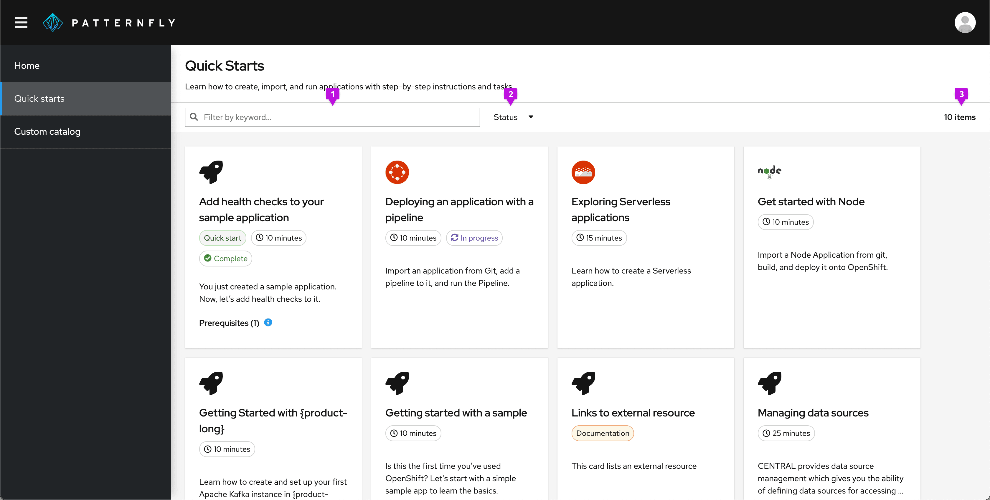 PatternFly • Quick starts