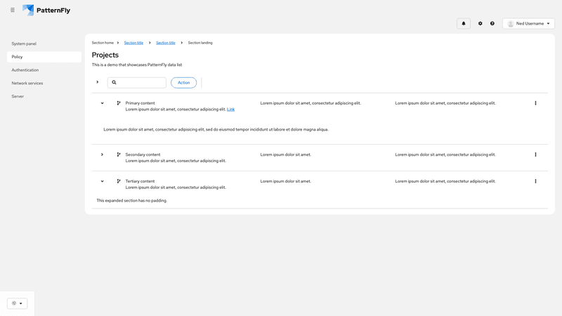PatternFly • Data list
